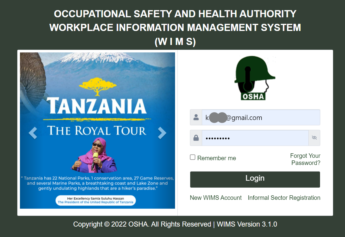How to Register for OSHA in Tanzania using their online WIMS